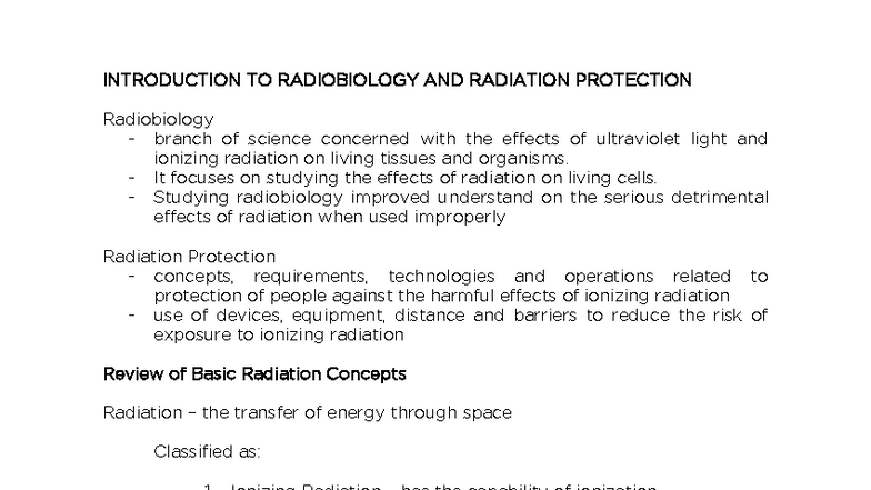 Radiobiology Notes - RADBIO: Understanding Radiation Effects and ...