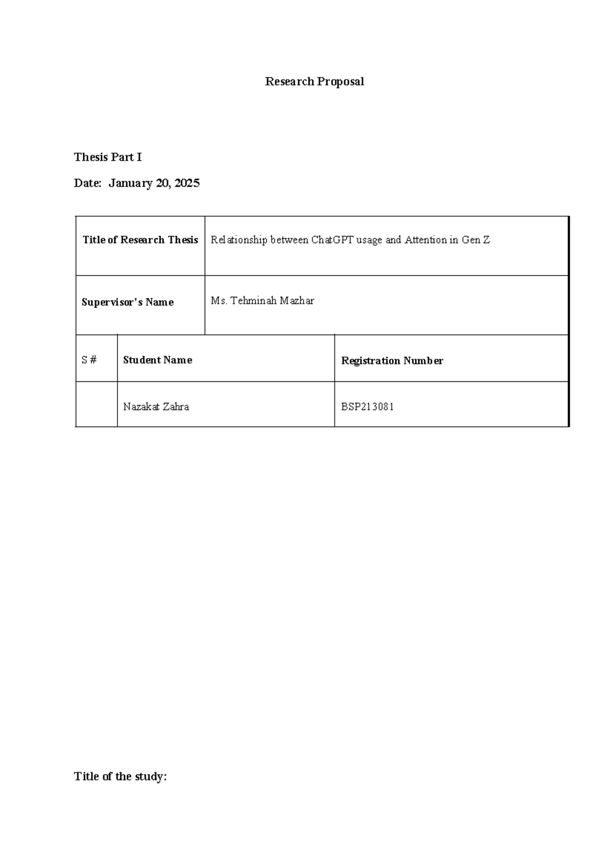 BSP213081 Research Proposal: ChatGPT Usage & Attention in Gen Z - Studocu