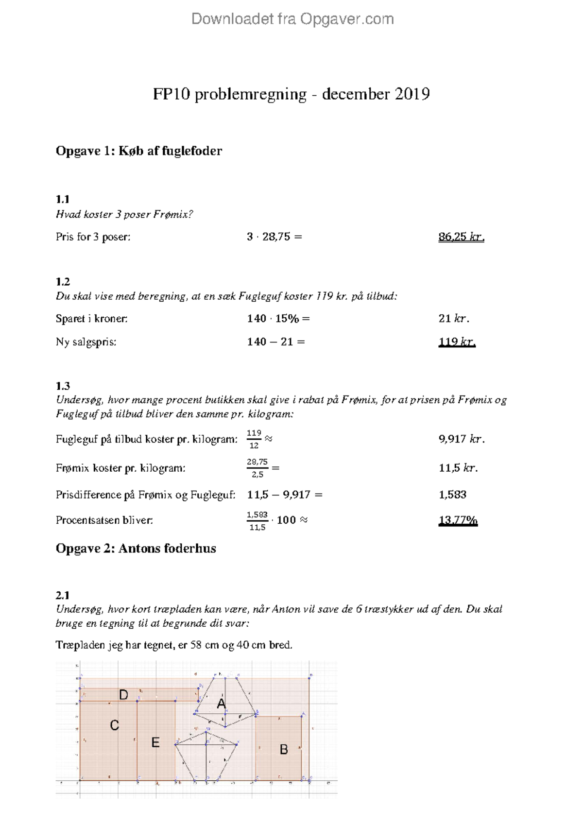 FP10 Problemregning Opgaver - December 2019 Analyse og Løsninger - Studocu