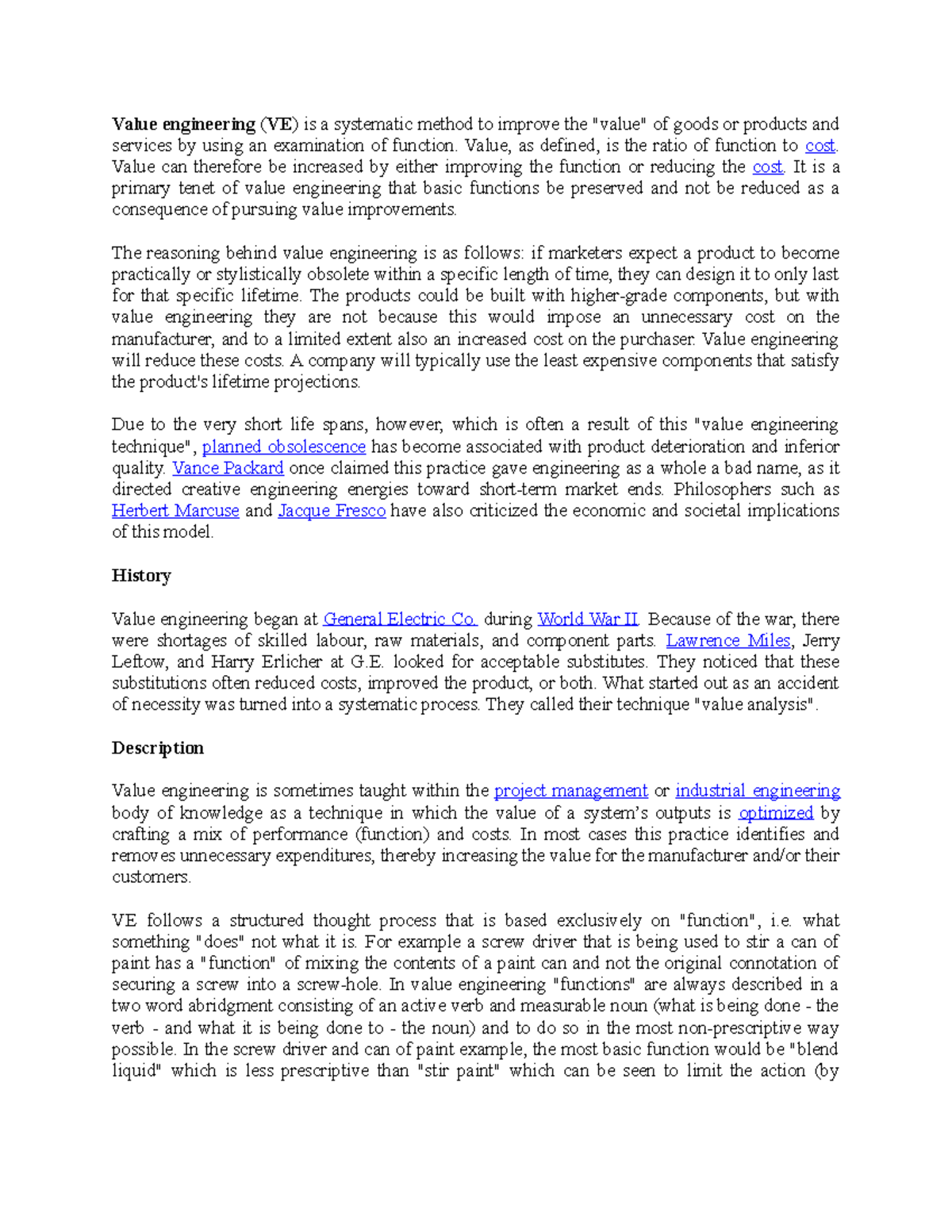 Value Engineering (VE) - Comprehensive Notes on Function & Cost - Studocu