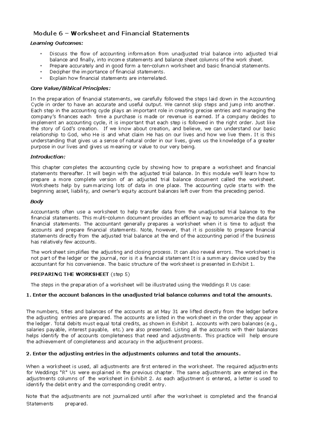 Module 6 - Preparing Worksheets and Financial Statements - Studocu