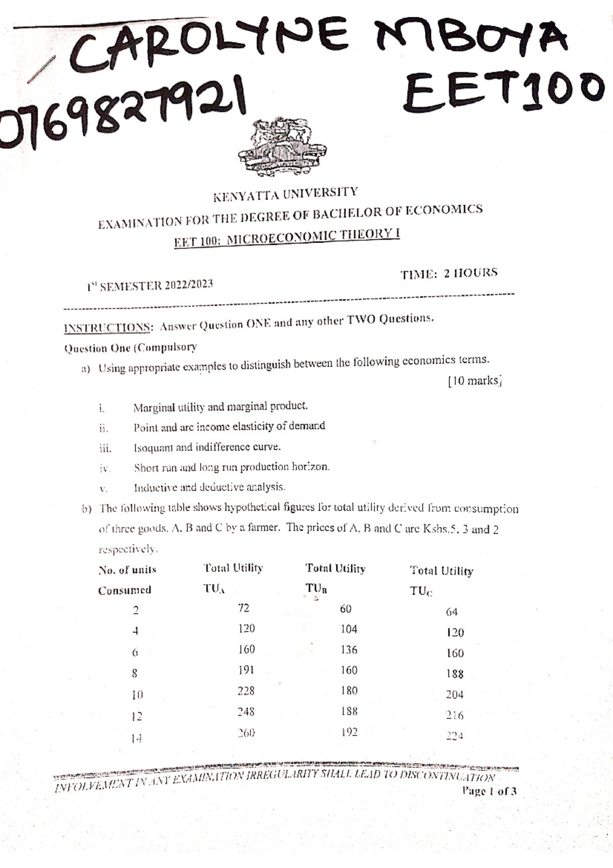EET 100 Microeconomic Theory I Past Exam Papers by Carolyne Mboya - Studocu