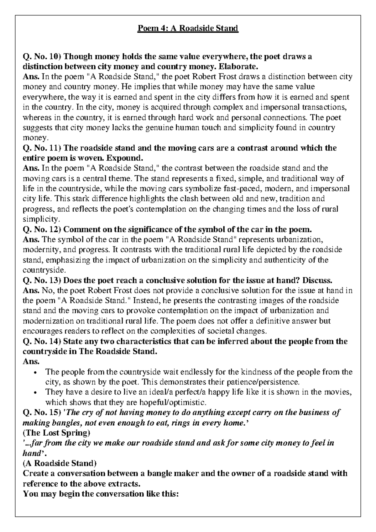 A Roadside Stand: Analysis and Reflections on Frost's Poem - Studocu