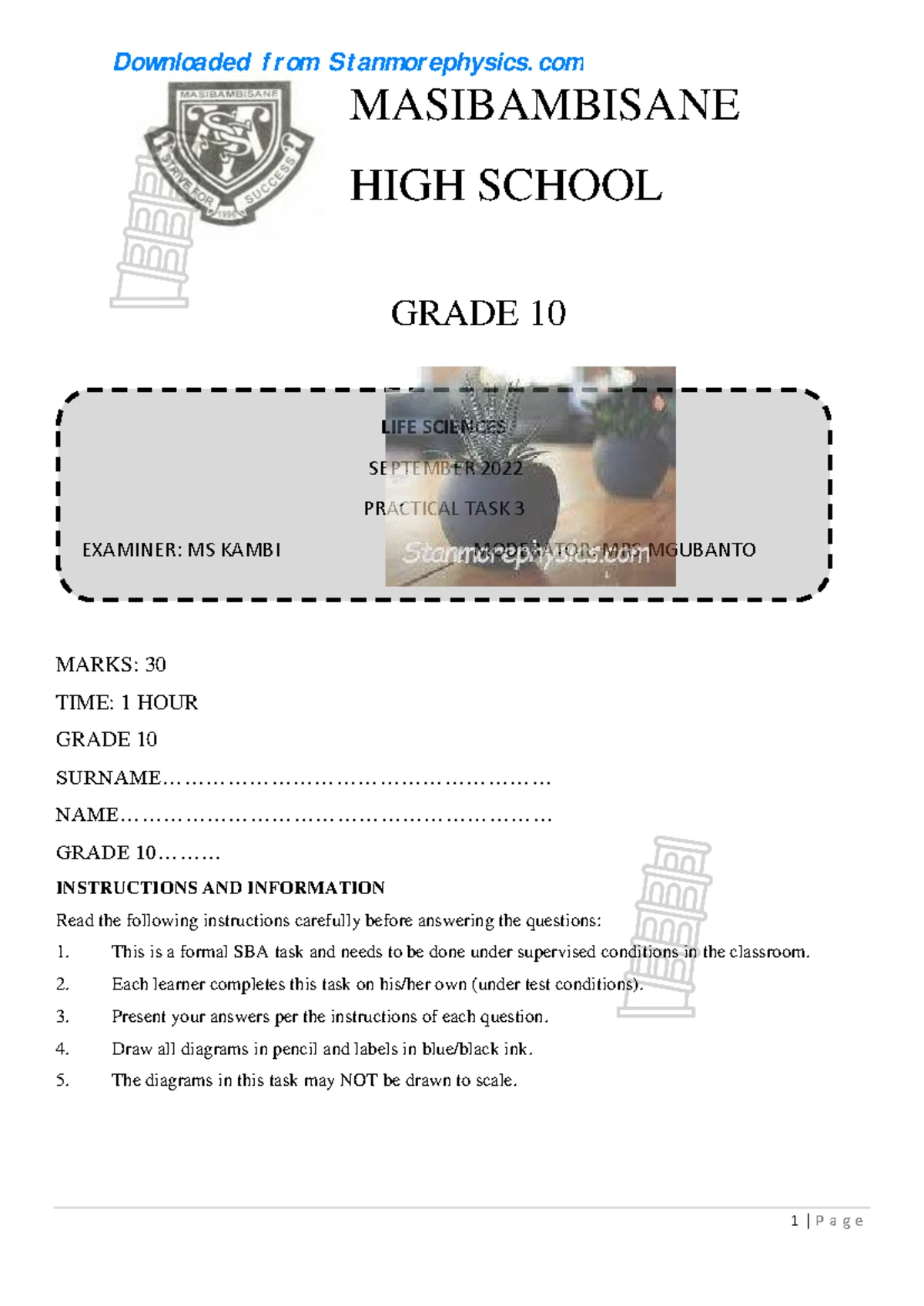 Quadrat Grade 10 environment practical 2024 - LIFE SCIENCES GRADE 10 ...