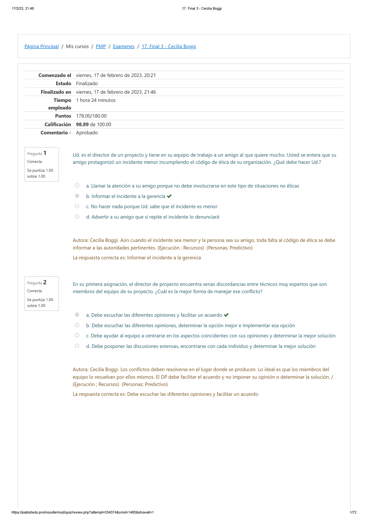 PMP 21:46 Examen Final 3 - Análisis de Preguntas y Respuestas - Studocu