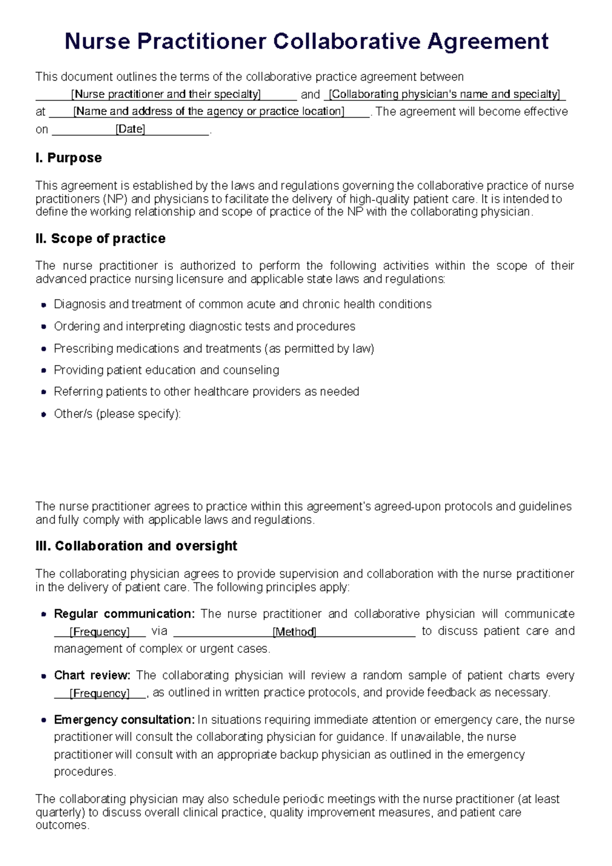 Nurse Practitioner Collaborative Agreement: Terms & Scope of Practice ...