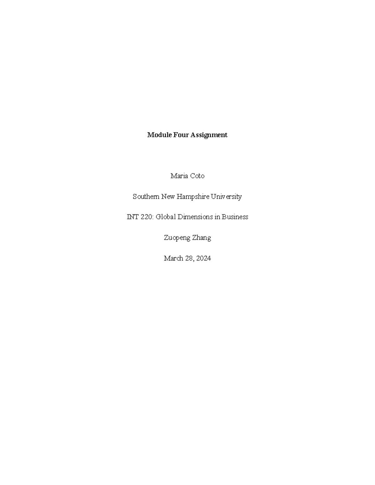 INT 220 Module 4 Assignment: Global Dimensions in Business Insights - Studocu