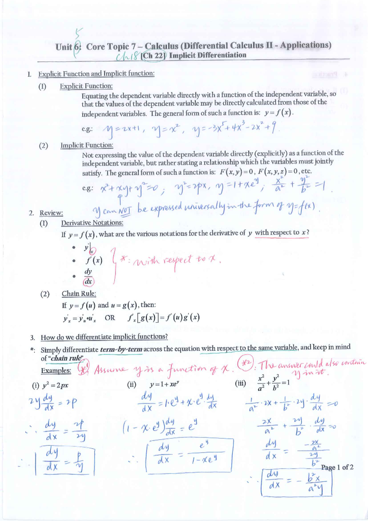 "Implicit Differentiation" Worksheet Answer Key - Financial management ...