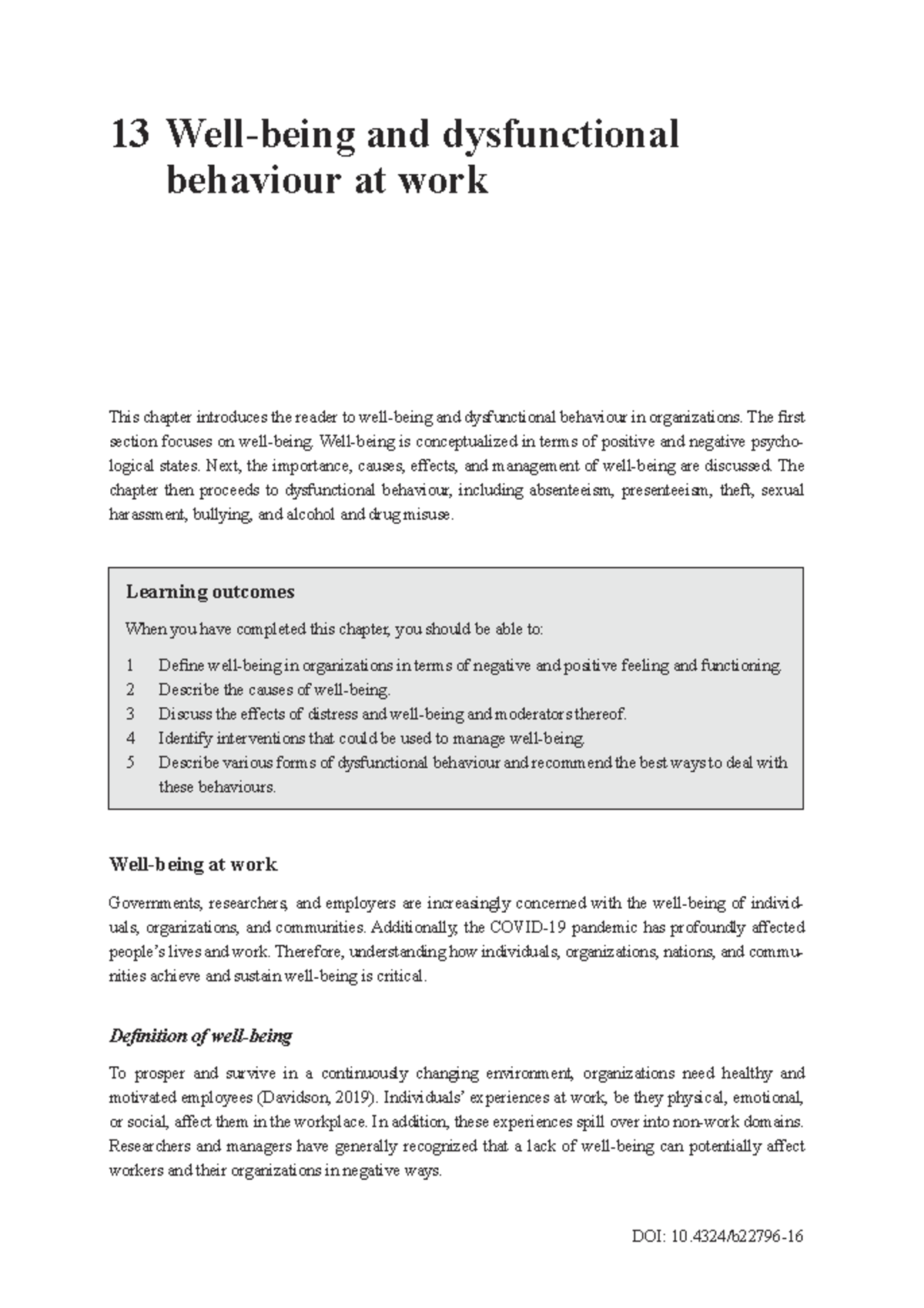 Chapter 13: Understanding Dysfunctional Behavior in Organizations (E ...