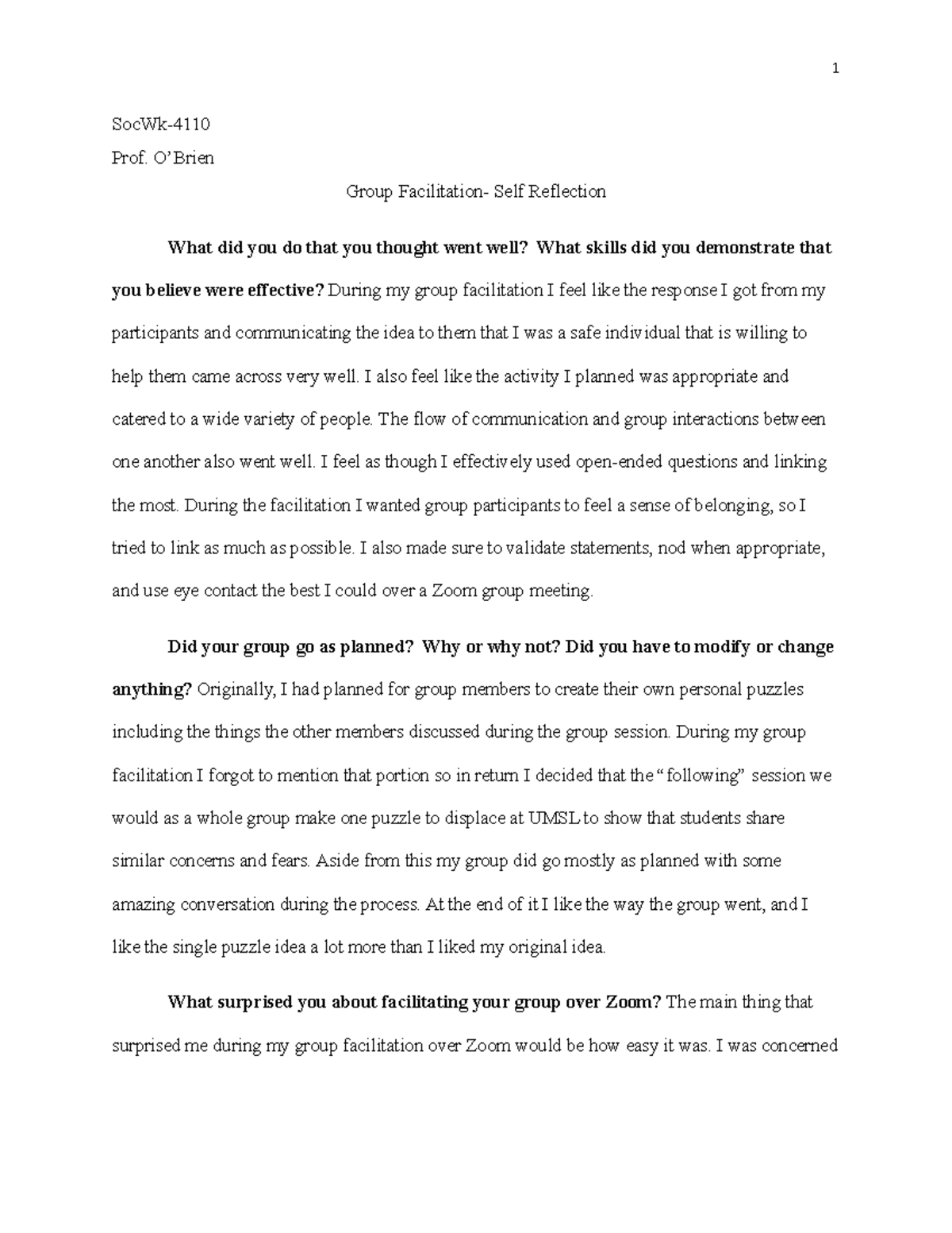 Self-Reflection on Group Facilitation Skills: Insights & Growth - Studocu