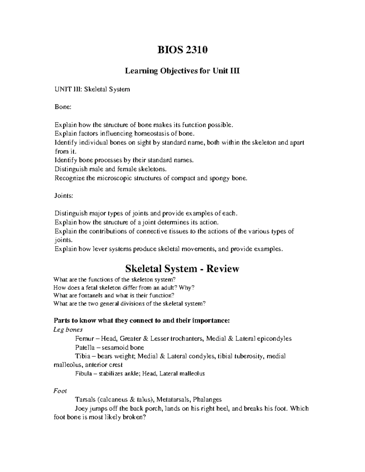 BIOS 2310 - Unit II Review Sheet: Tissues & Integumentary System ...