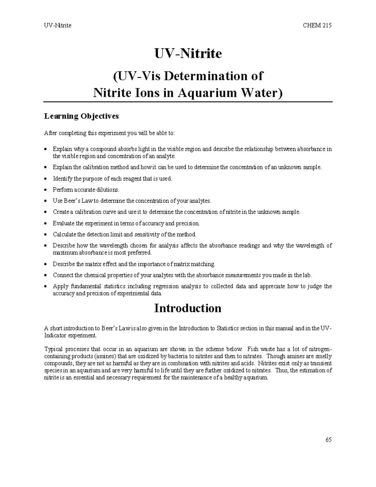 UV-Nitrite Experiment Procedure - CHEM 211 - UBC - Studocu