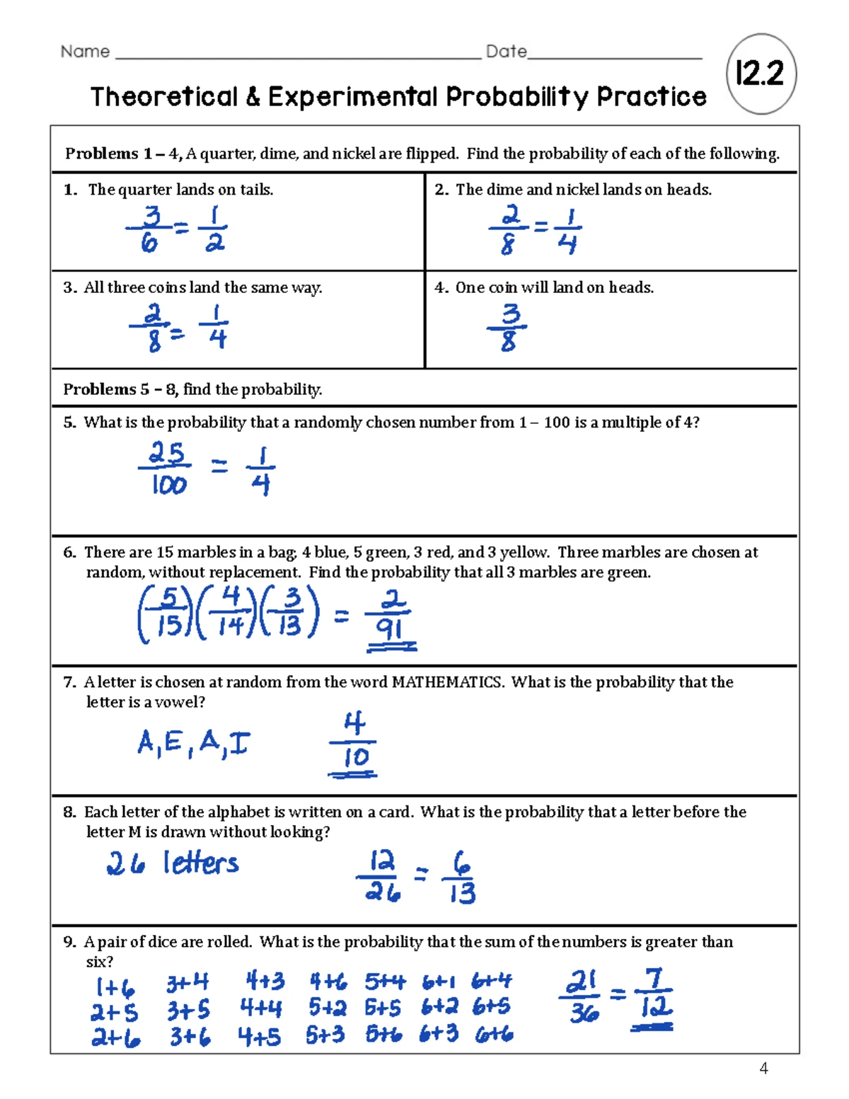 Unit 12 Review: Probability Concepts and Problems - Studocu