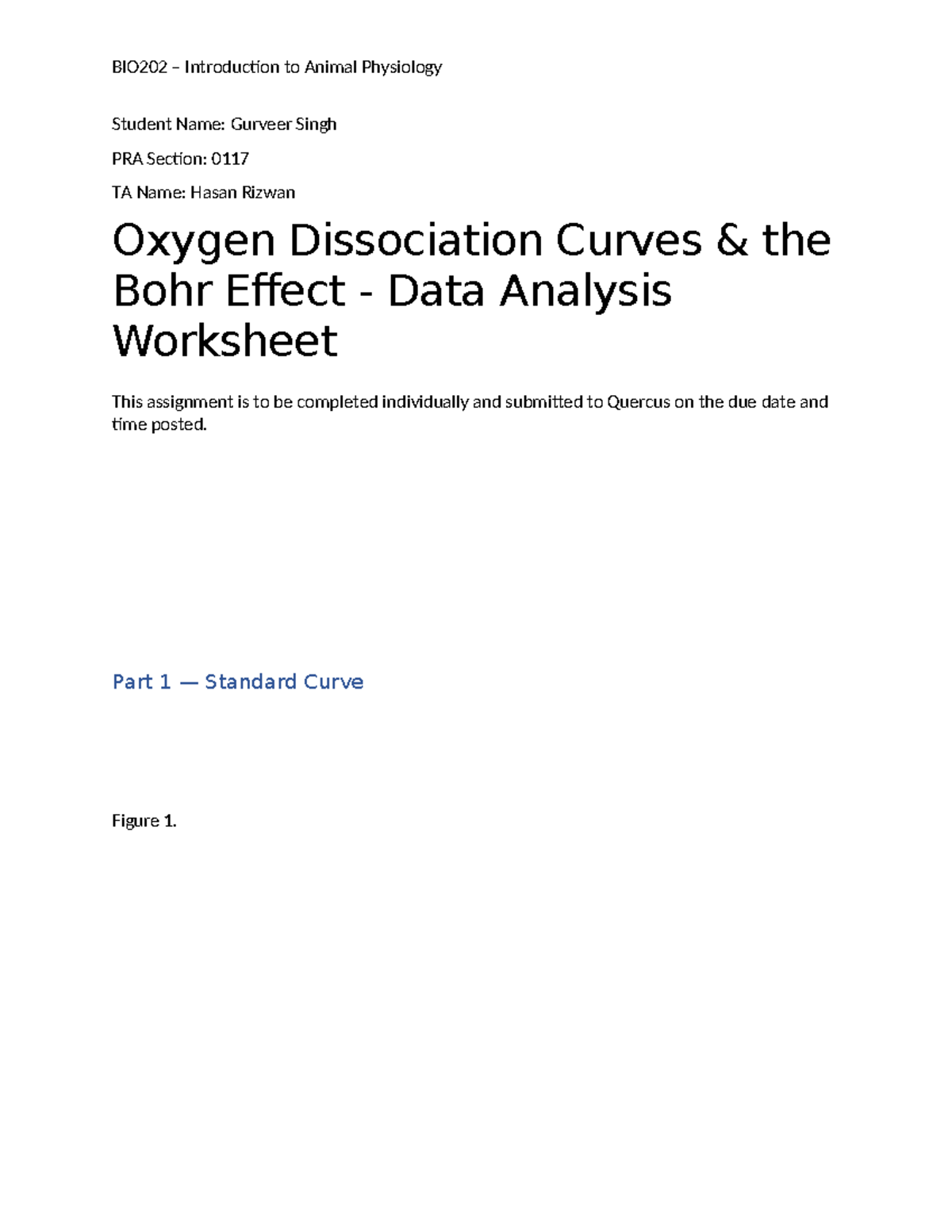 BIO202 Oxygen Dissociation Curves & Bohr Effect Analysis Worksheet ...