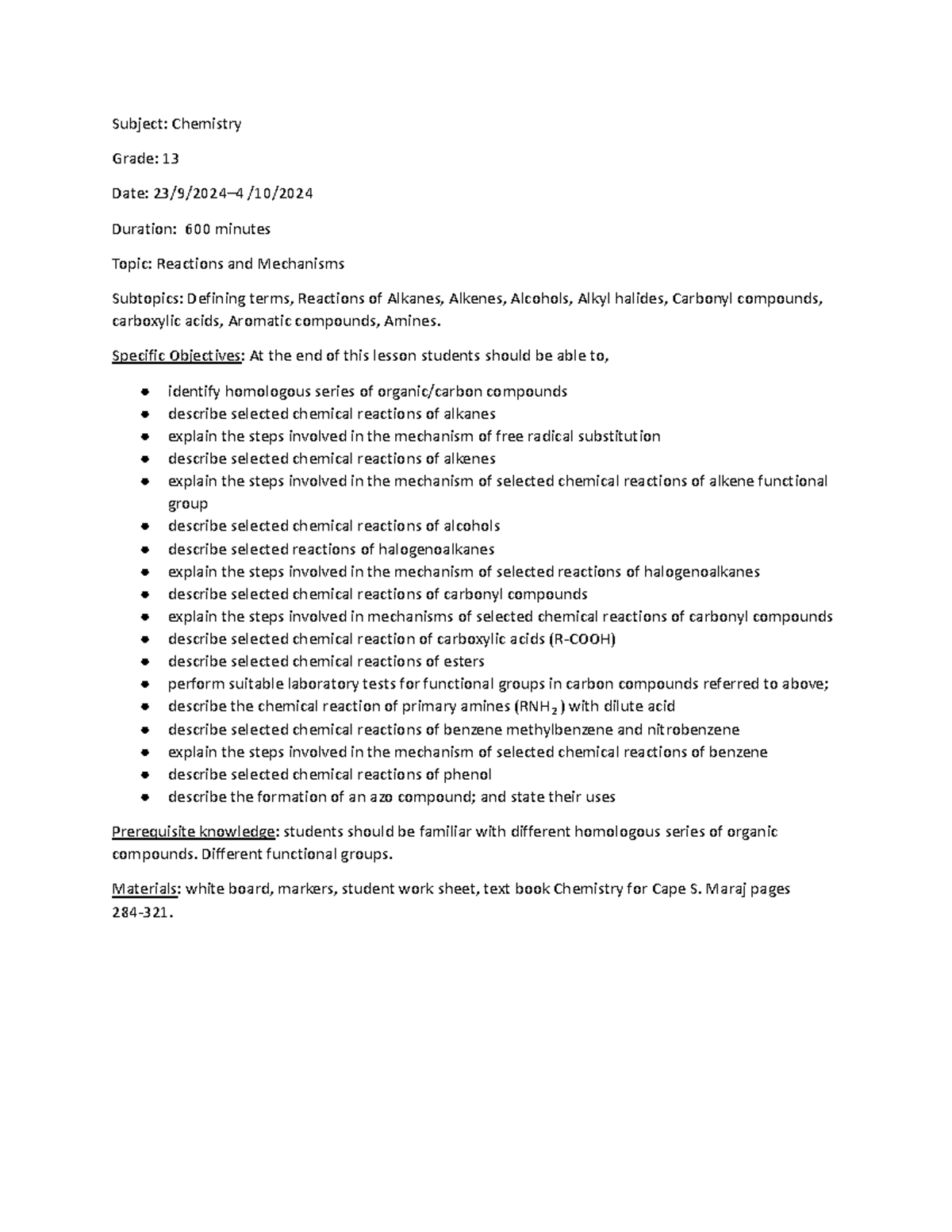 Chemistry Grade 13: Reactions and Mechanisms Unit 2 CAPE Notes - Studocu