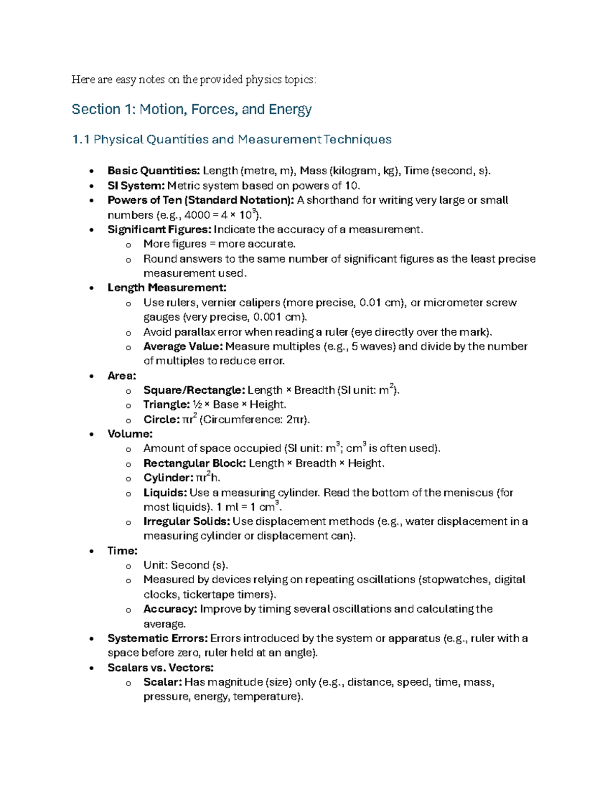 Physics 101: Motion, Forces, and Energy Overview Notes - Studocu