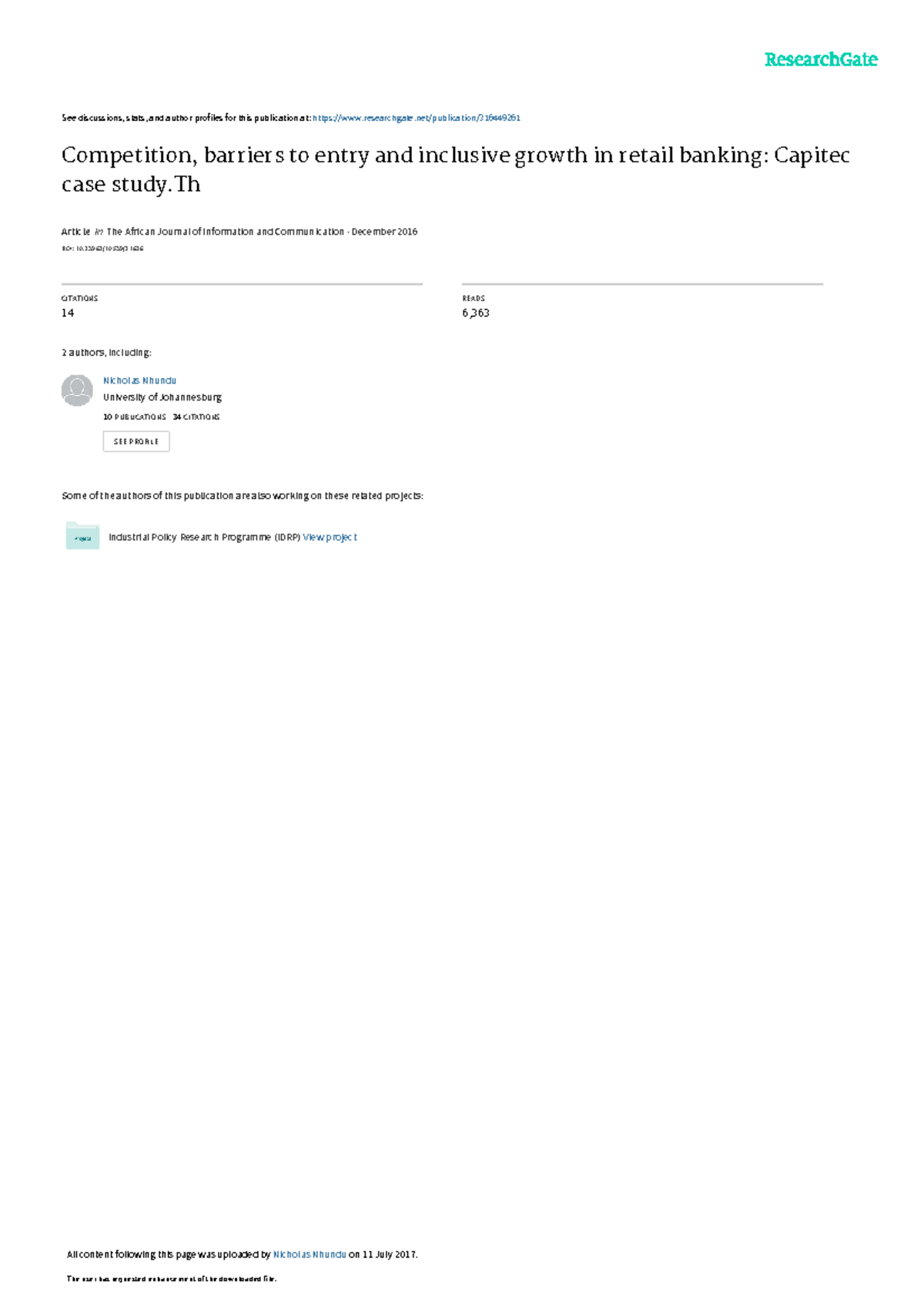 Competition Barriers to Entry & Inclusive Growth in Retail Banking Case ...