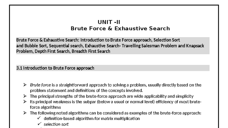 Unit II - Brute Force & Exhaustive Search: Algorithms & Applications ...