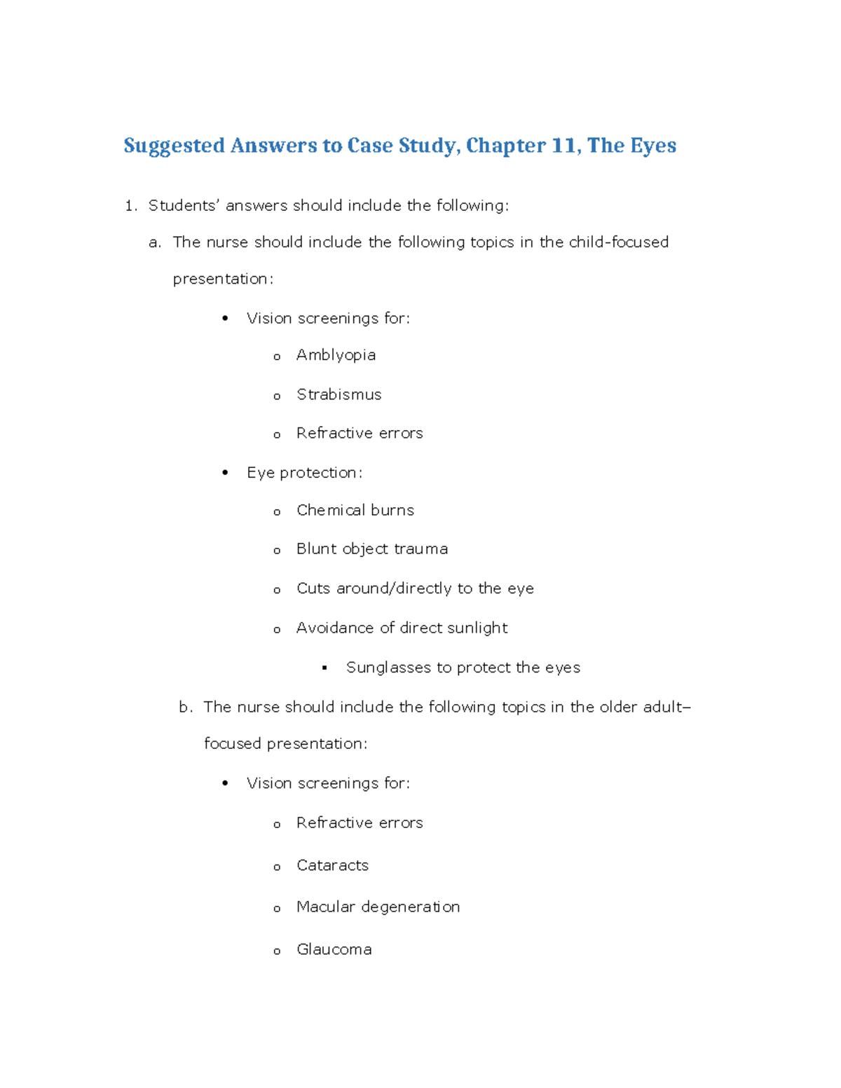 Case Study Eye Assessment - Suggested Answers to Case Study, Chapter 11 ...