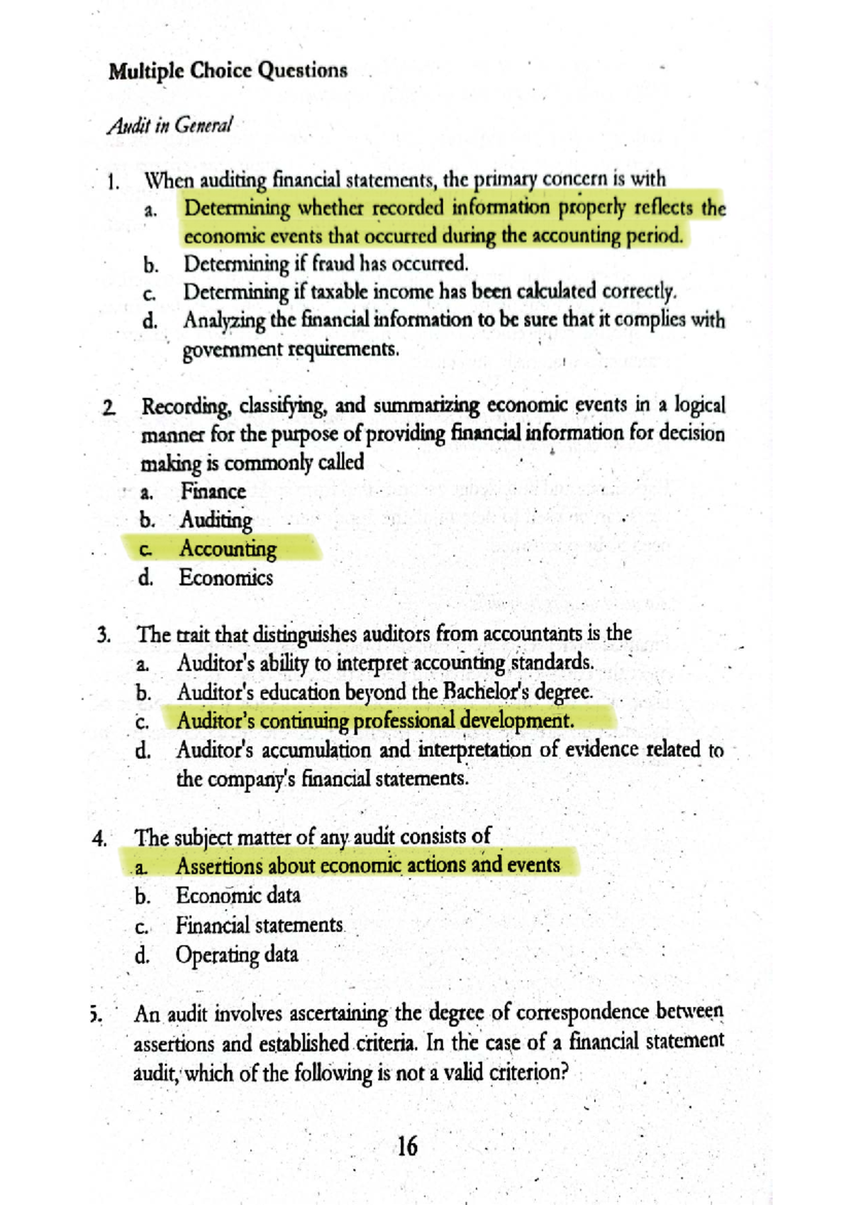 Multiple Choice Questions on Auditing - AT 1 - Studocu