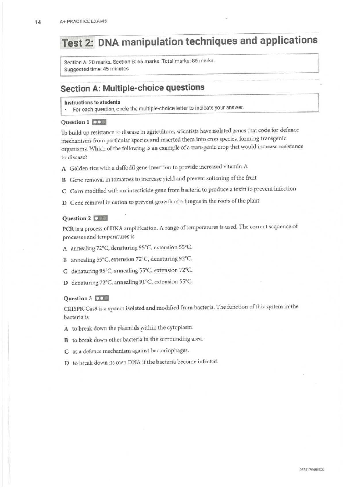 A+ DNA Manipulation Techniques & Applications: Practice Exam 14 - Studocu