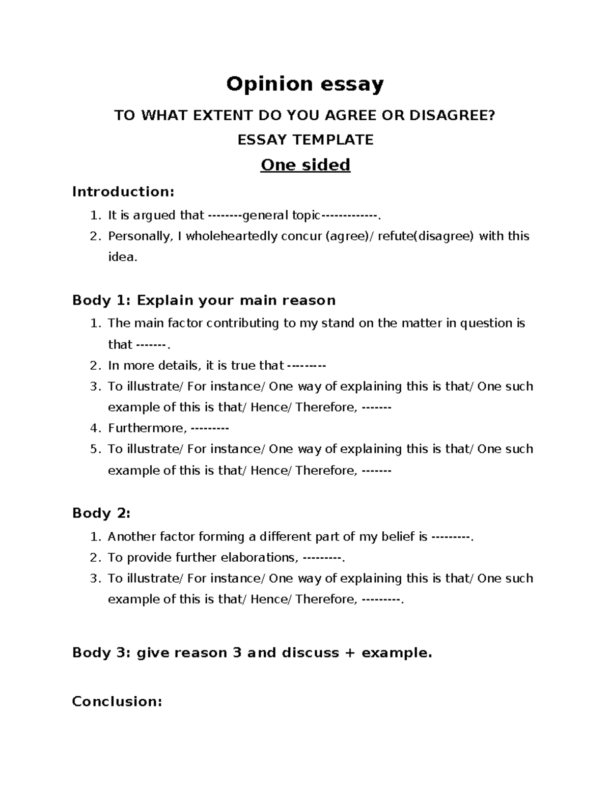 Opinion Essay Template: Agree or Disagree? - Studocu