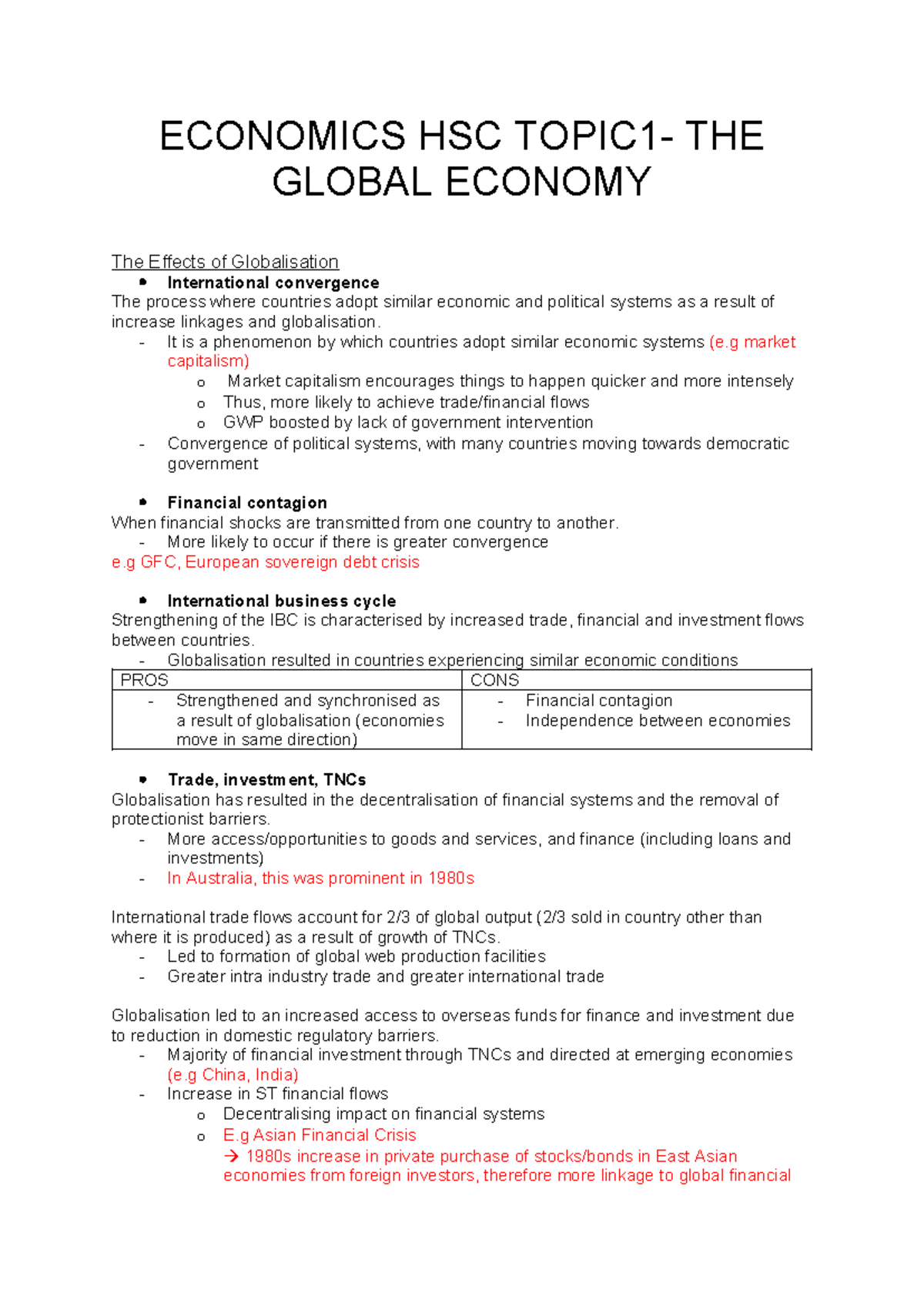 Economics HSC Topic 1- THE Global Economy - ECONOMICS HSC TOPIC1- THE ...