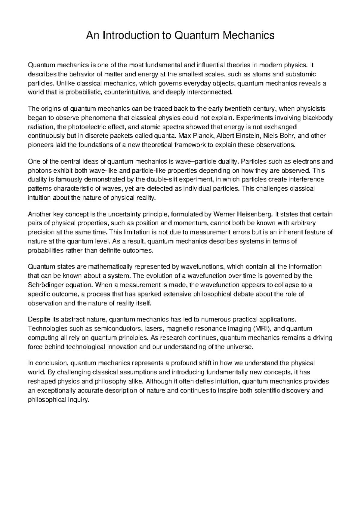 Quantum Mechanics Essay: A Deep Dive into Modern Physics - Studocu