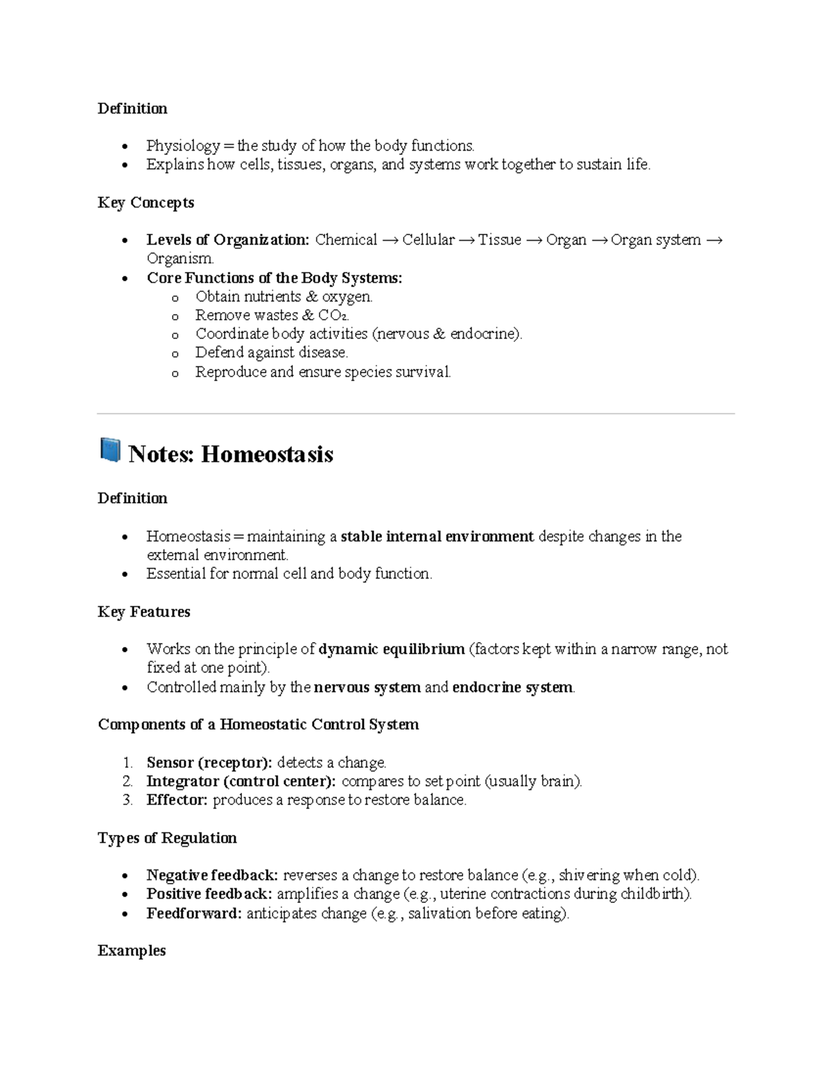 Physiology Notes: Understanding Body Functions and Homeostasis - Studocu