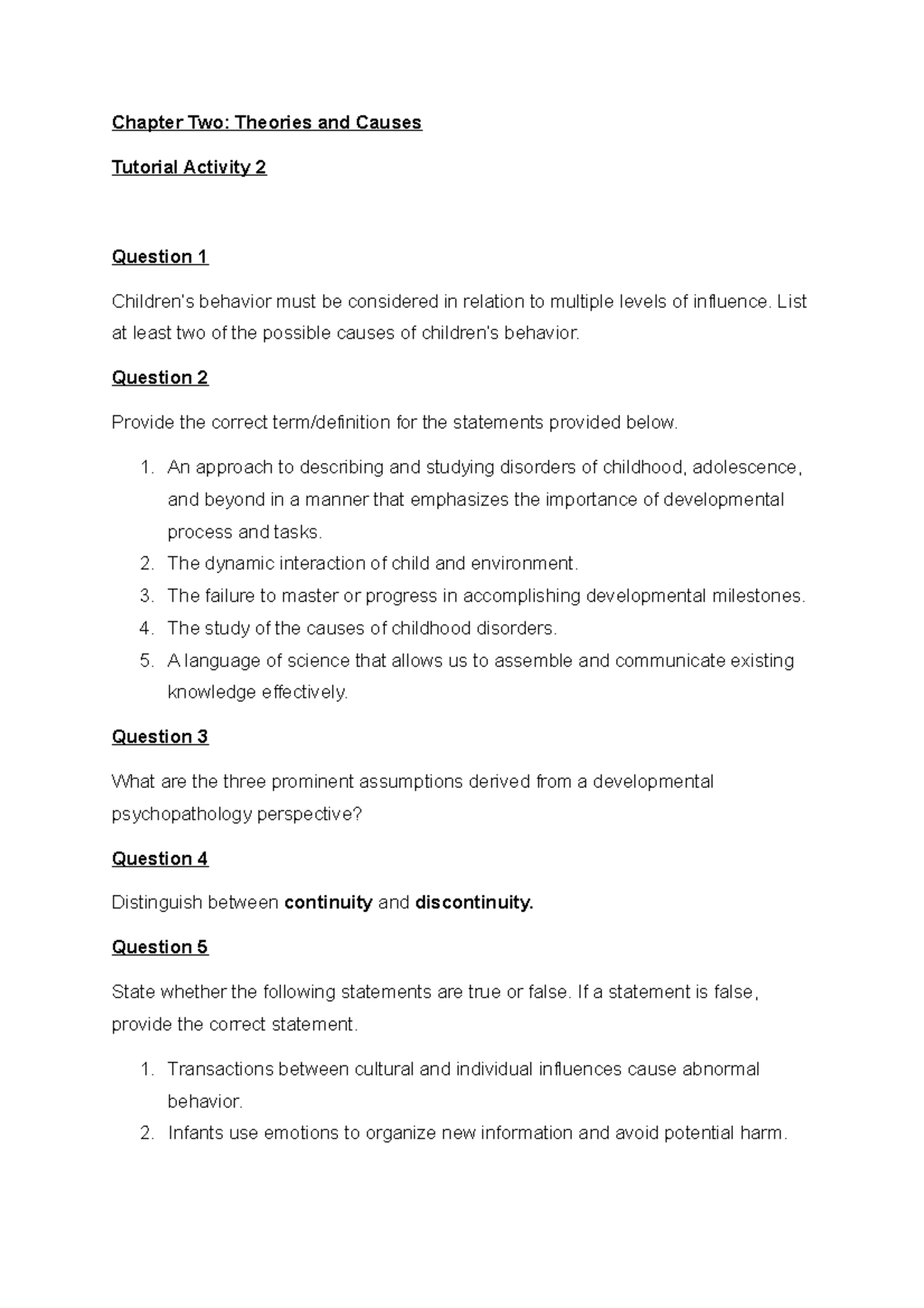 Tutorial Activity 2 - Chapter Two: Theories and Causes Tutorial ...