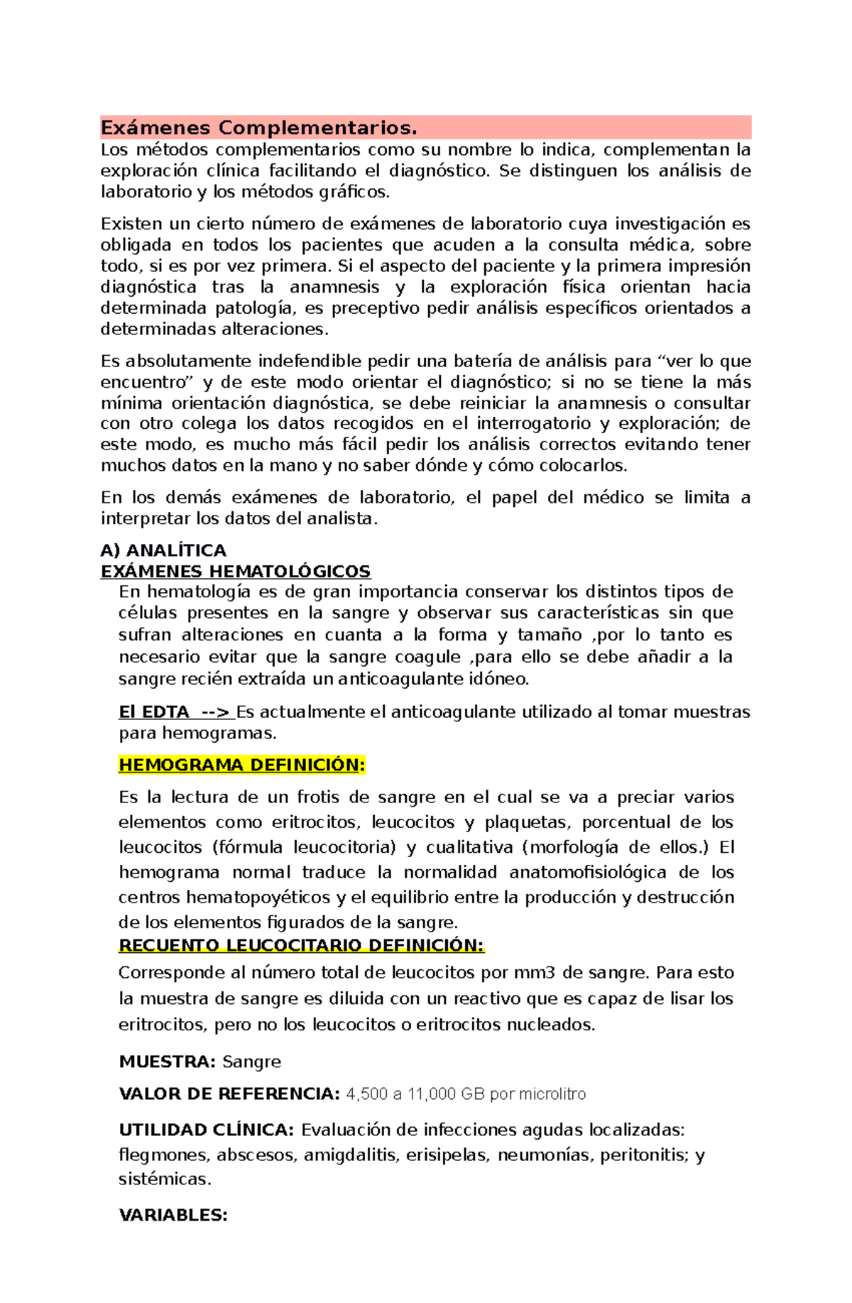 Exámenes Complementarios de Laboratorio en Diagnóstico Clínico - Studocu