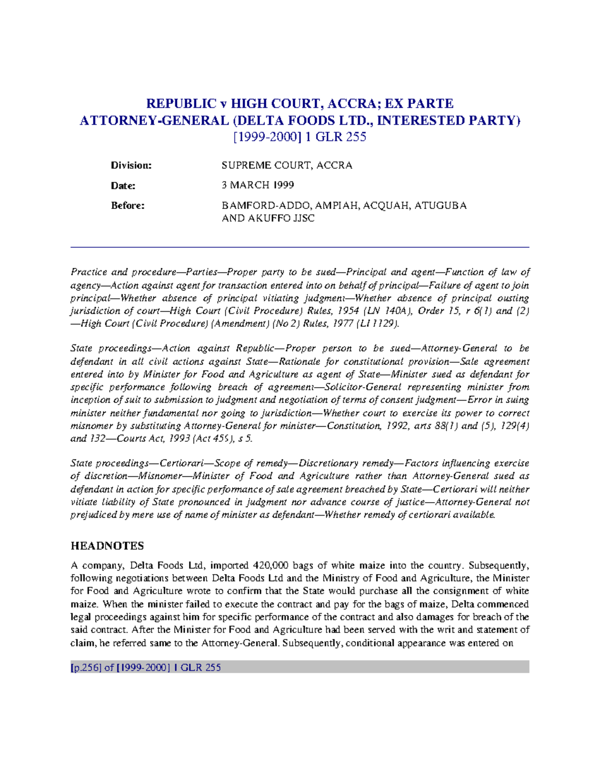 Republic v High Court, Ex Parte Attorney-General (Delta Foods Ltd) - 1 ...