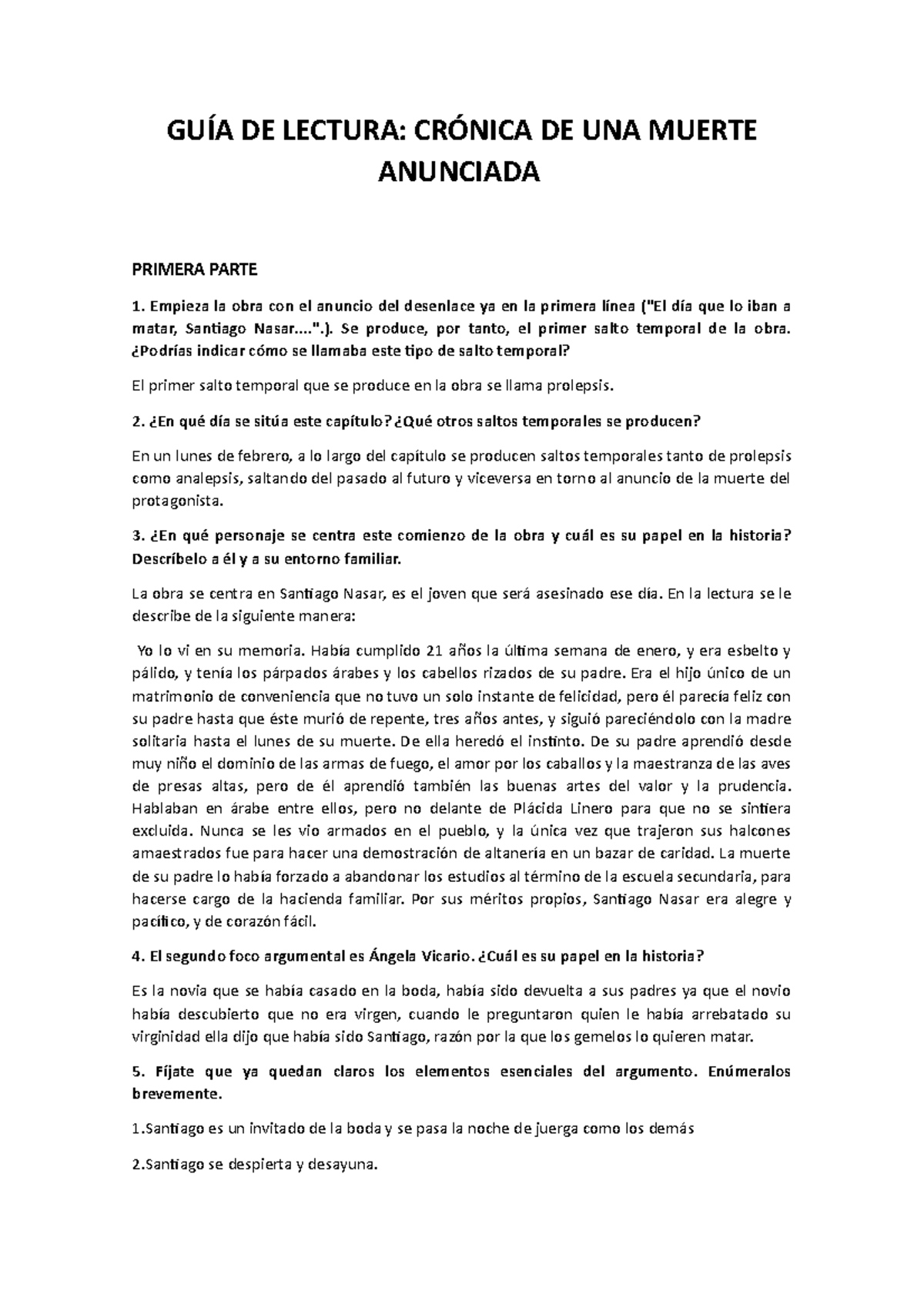 GUÍA DE LECTURA: CRÓNICA DE UNA MUERTE ANUNCIADA (Análisis y Temas ...