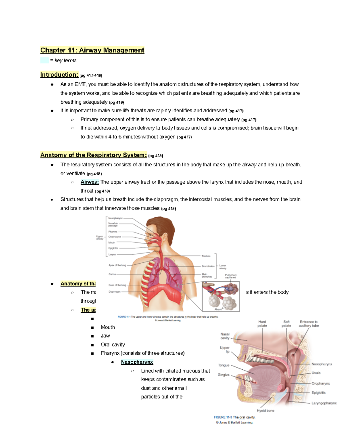 Chapter 11: Airway & Respiratory Emergencies Overview for EMTs - Studocu