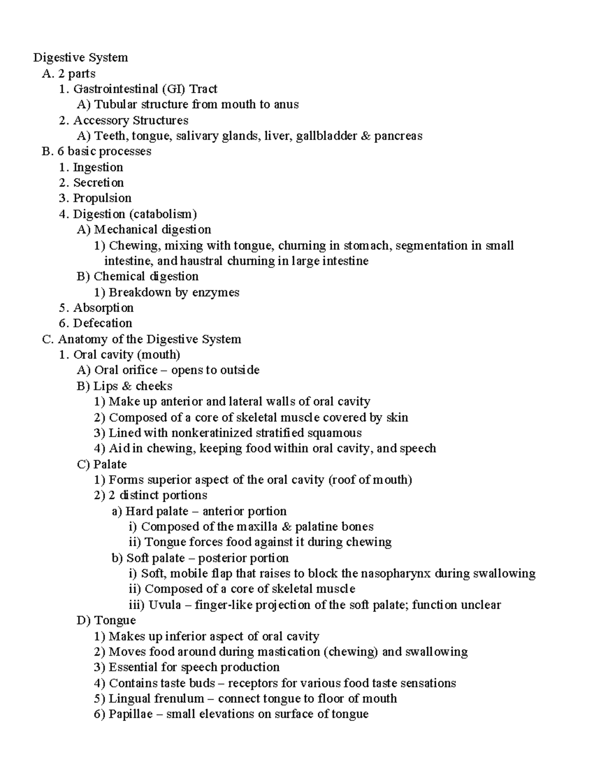 BIO 101 - Digestive System Notes: Anatomy & Functions Explained - Studocu
