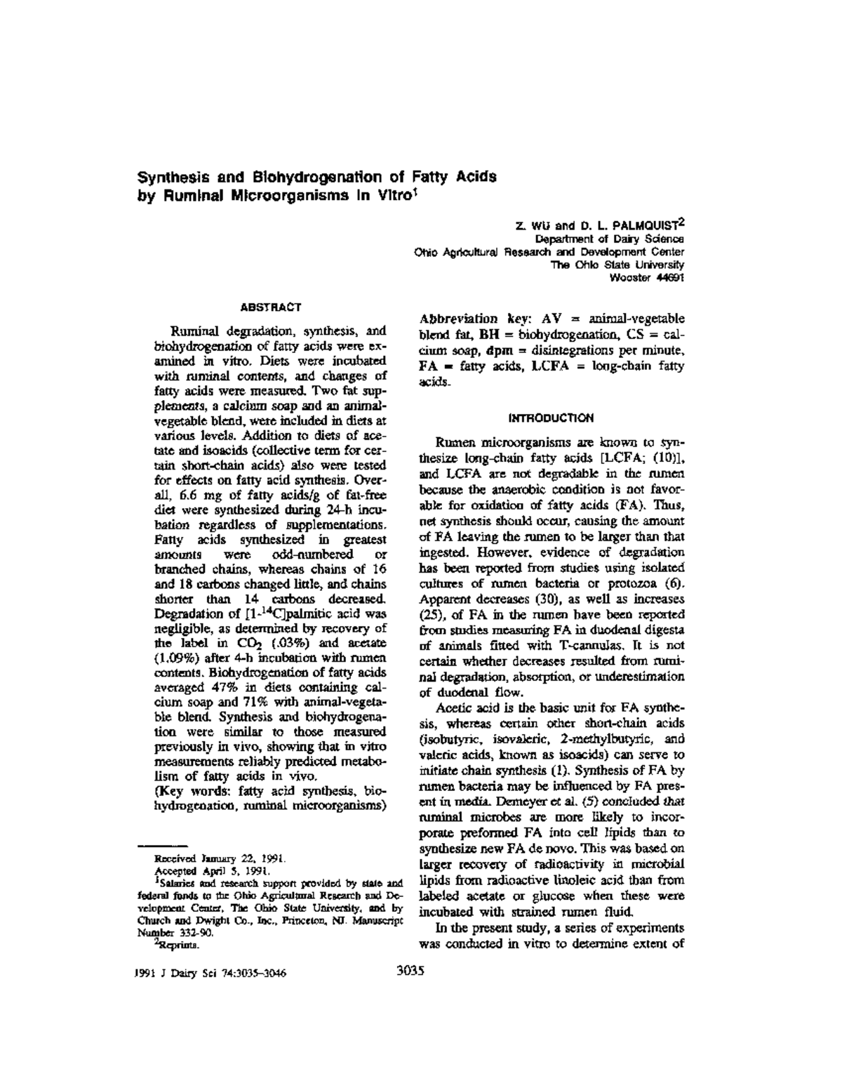 Synthesis and Biohydrogenation of Fatty Acids by Ruminal Microorganisms ...