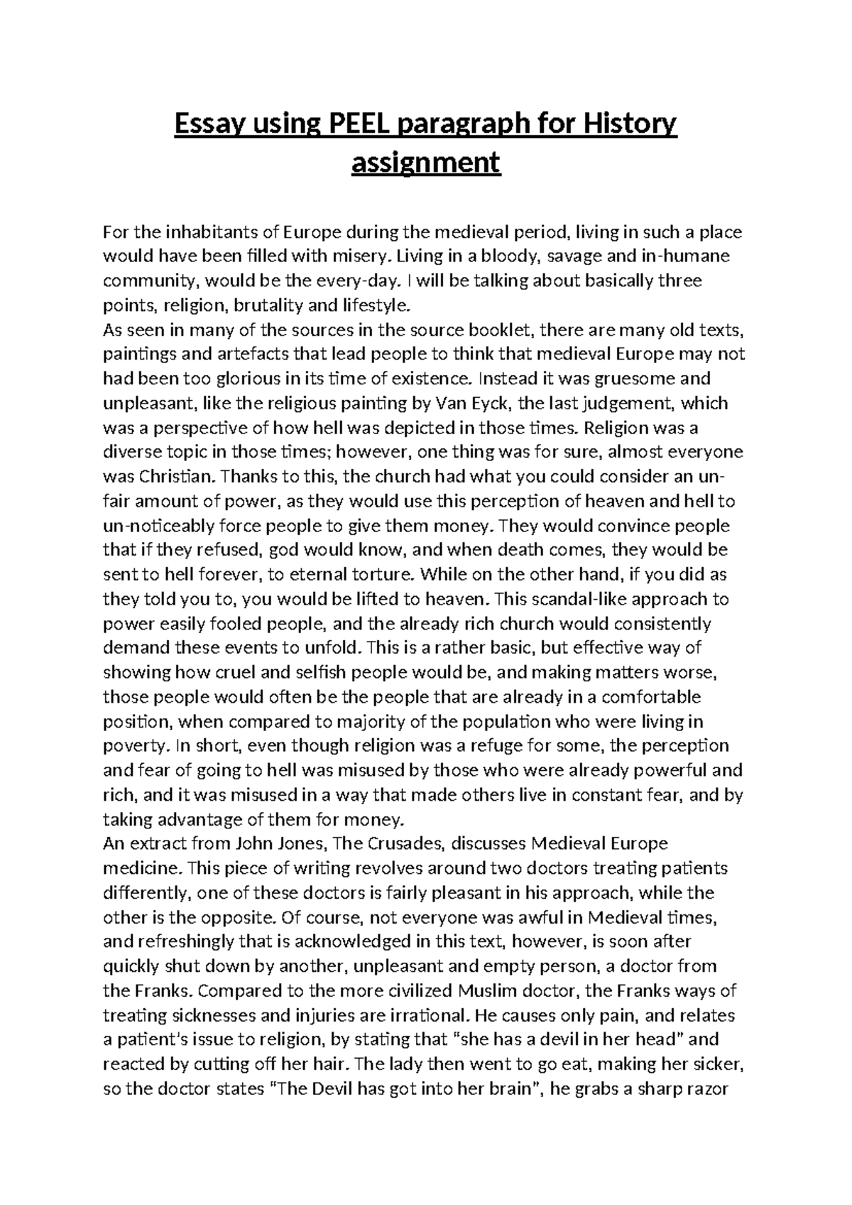 Essay using PEEL paragraph for History assignment - Living in a bloody ...