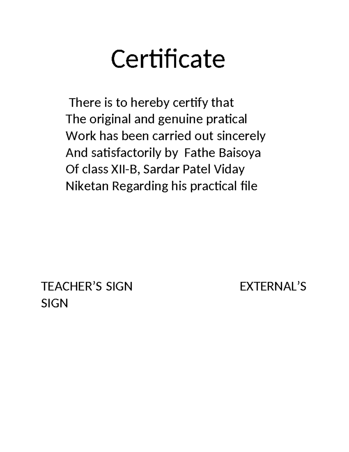 Certificate of Practical Work Completion for Fathe Baisoya - Studocu