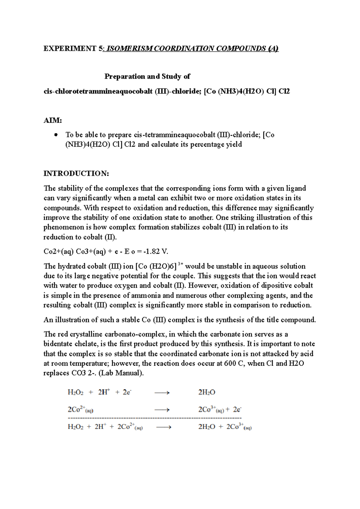 Experiment 5 CH204 - Isomerism in Coordination Compounds: Q&A - Studocu