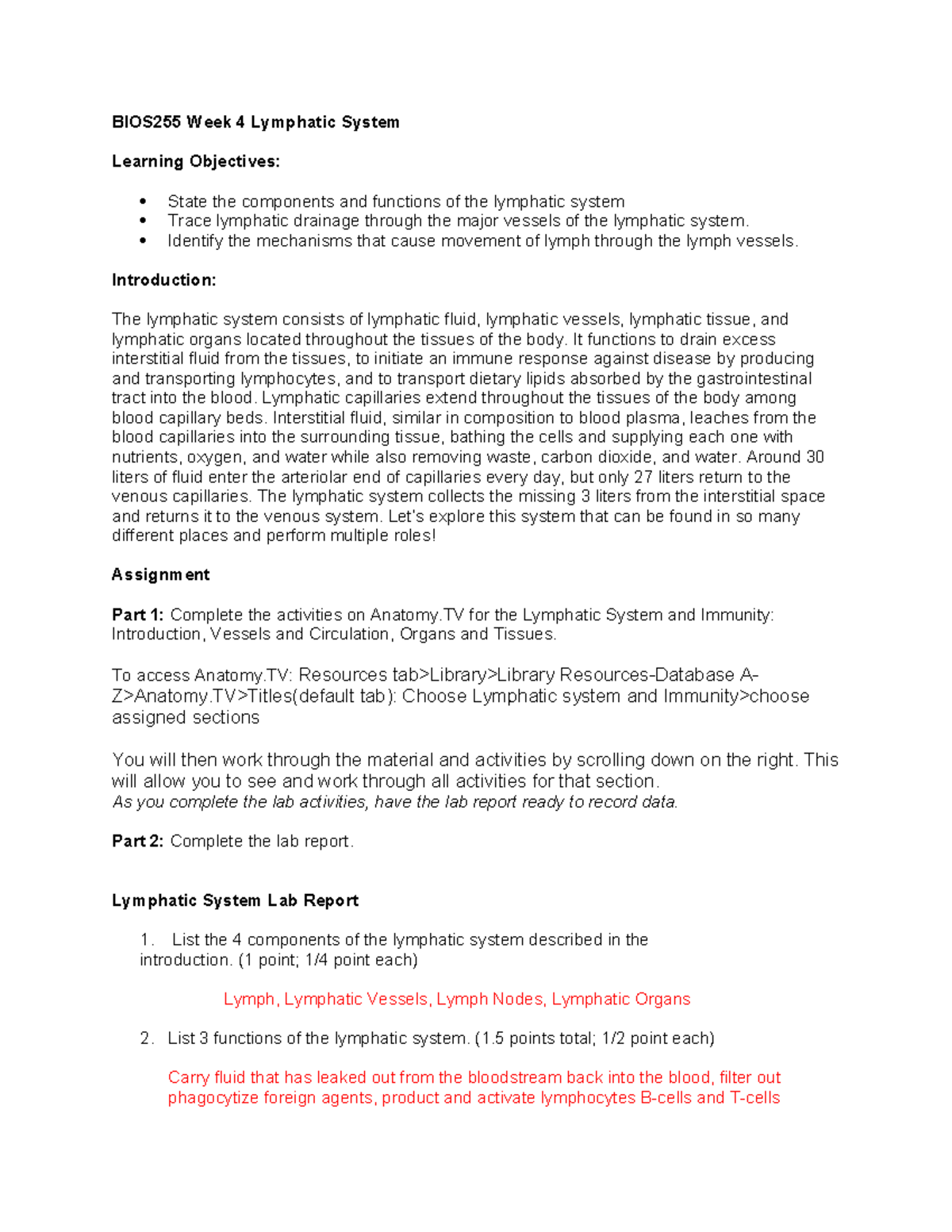 BIOS255 Week 4 Lymphatic system - BIOS255 Week 4 Lymphatic System ...