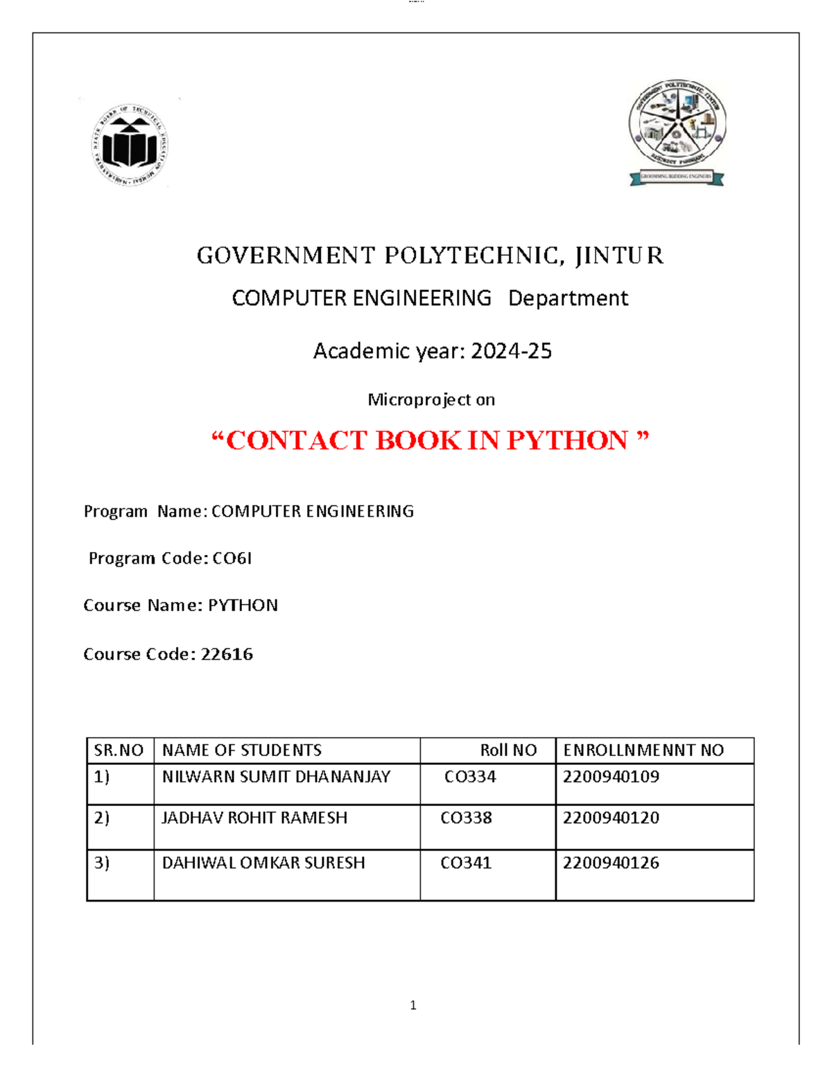 Python Microproject: Contact Book Development in 226 16 - Studocu