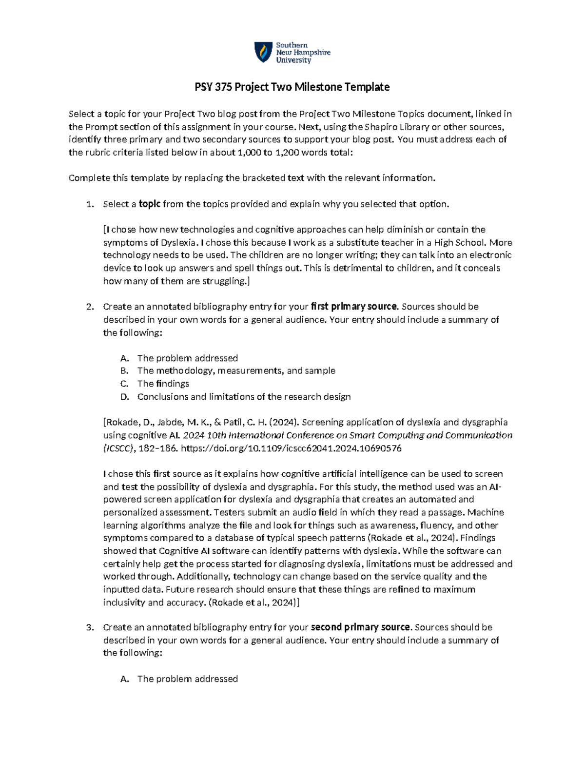 PSY 375 Project Two Milestone Template and Annotated Bibliography Guide ...