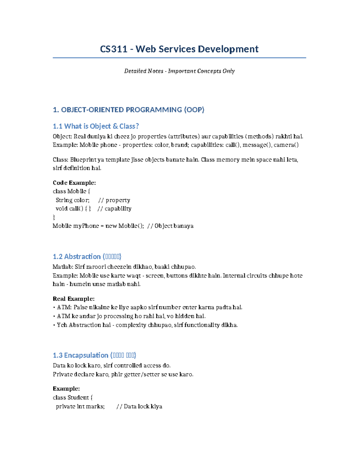 CS311 Web Services Development: Key Concepts and OOP Principles - Studocu