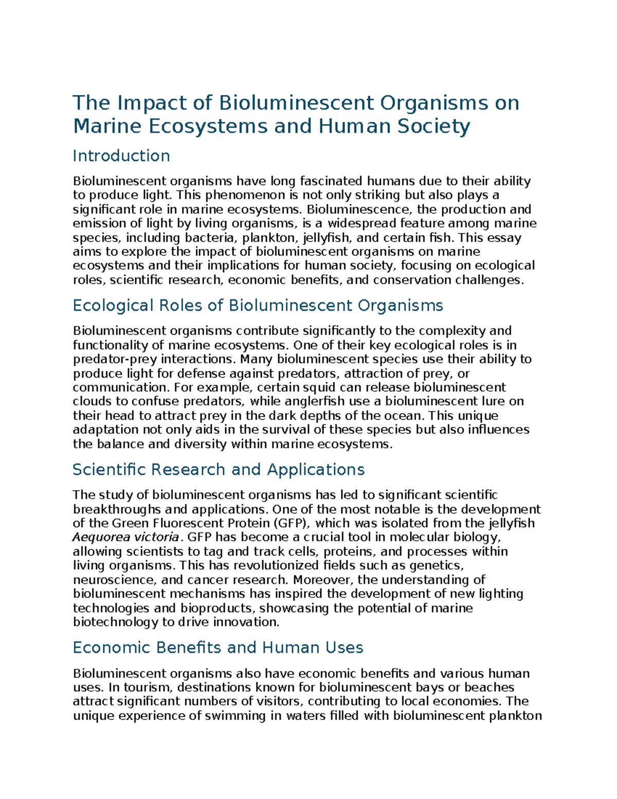 The Impact of Bioluminescent Organisms on Marine Ecosystems: A Study ...