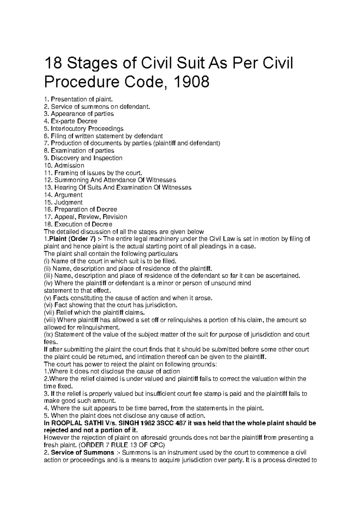 Stages of civil suit as per CPC 1908: A detailed overview - Studocu