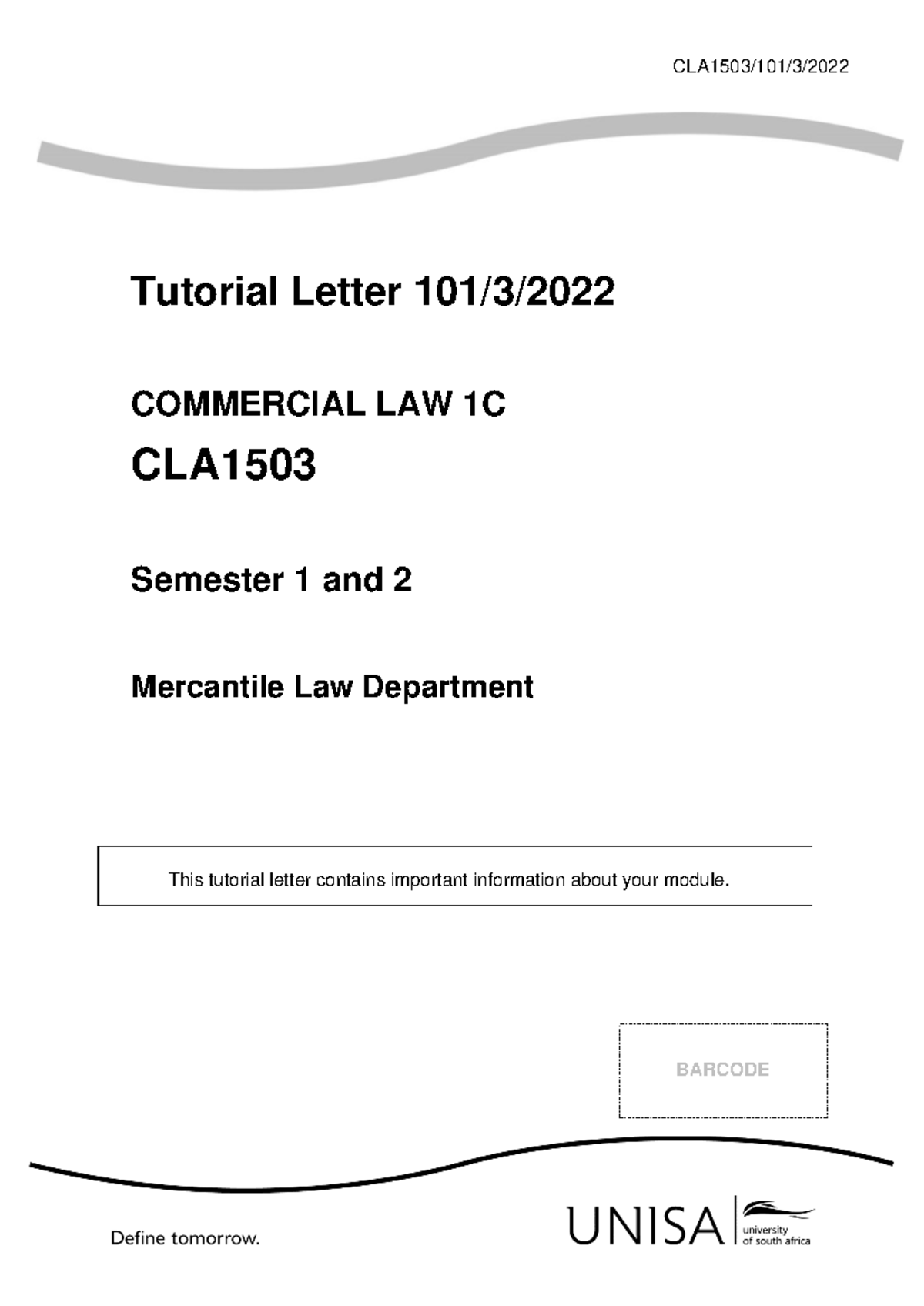CLA1503 Tutorial Letter 101: Essential Study Notes for Success - Studocu