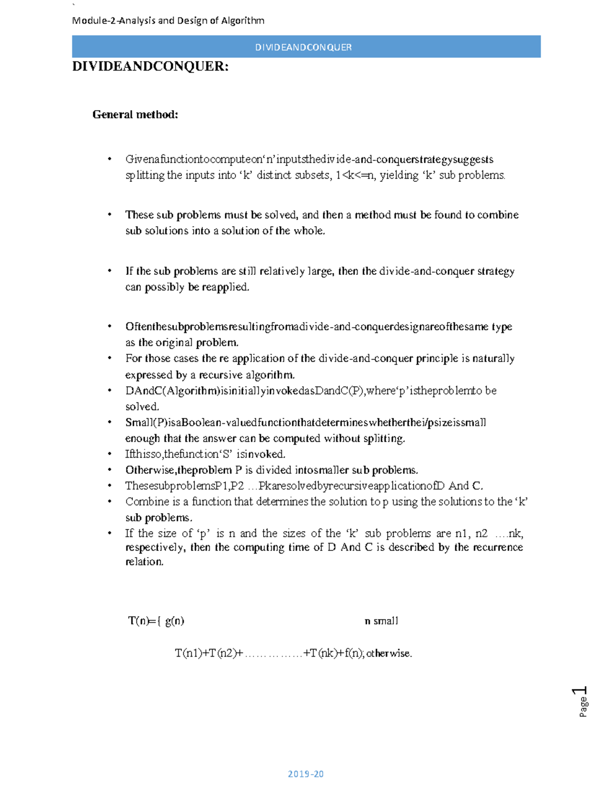 ADA Module-2 - notes - Module- 2 - Analysis and Design of Algorithm ...