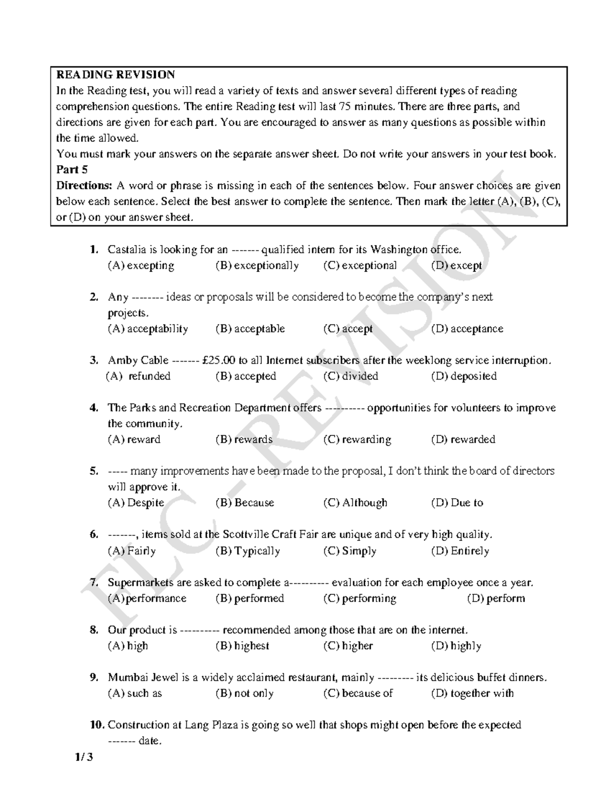 Reading Revision P5 - Comprehension Practice for dfe - Studocu