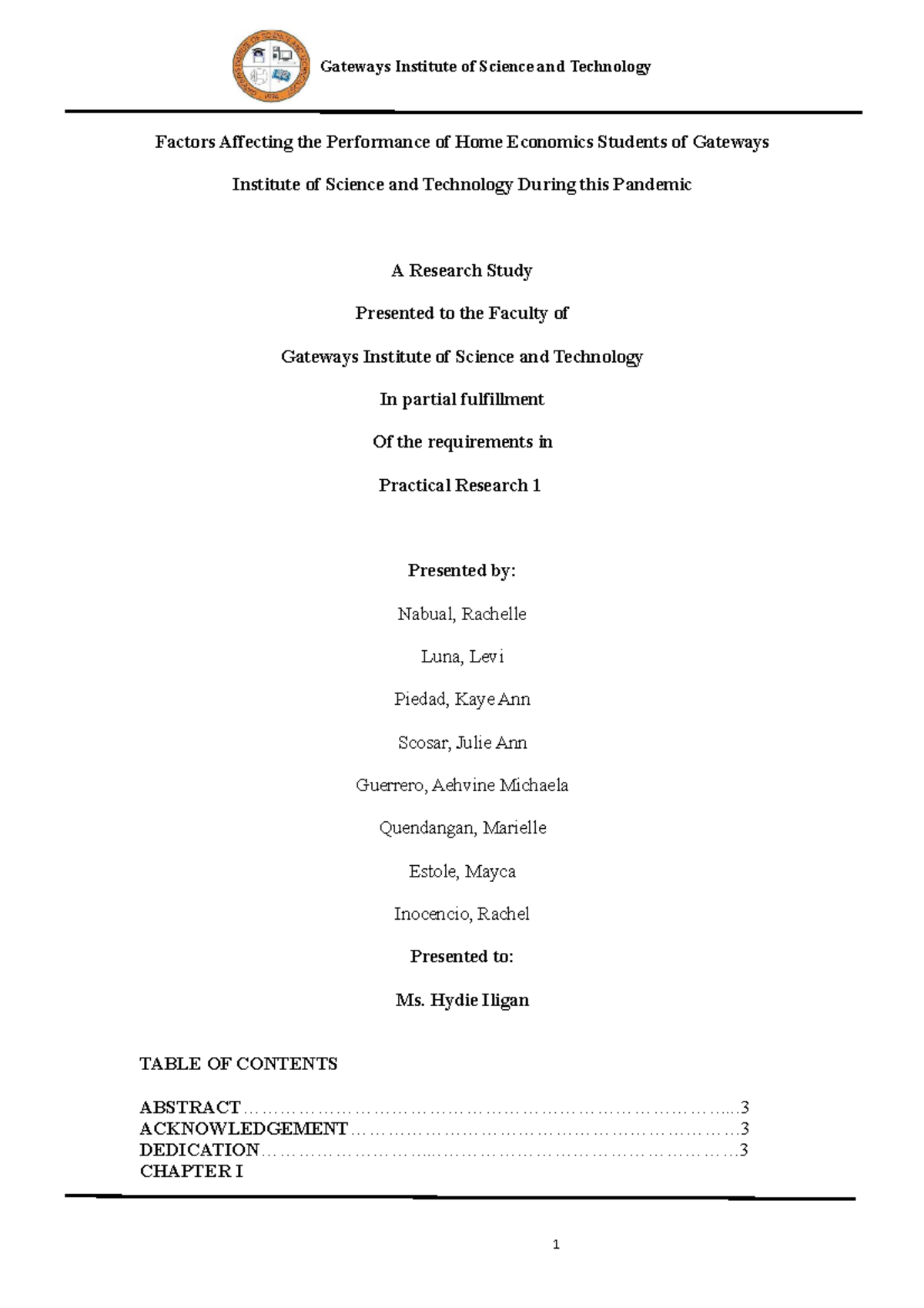 Factors Influencing Home Economics Students' Performance During ...