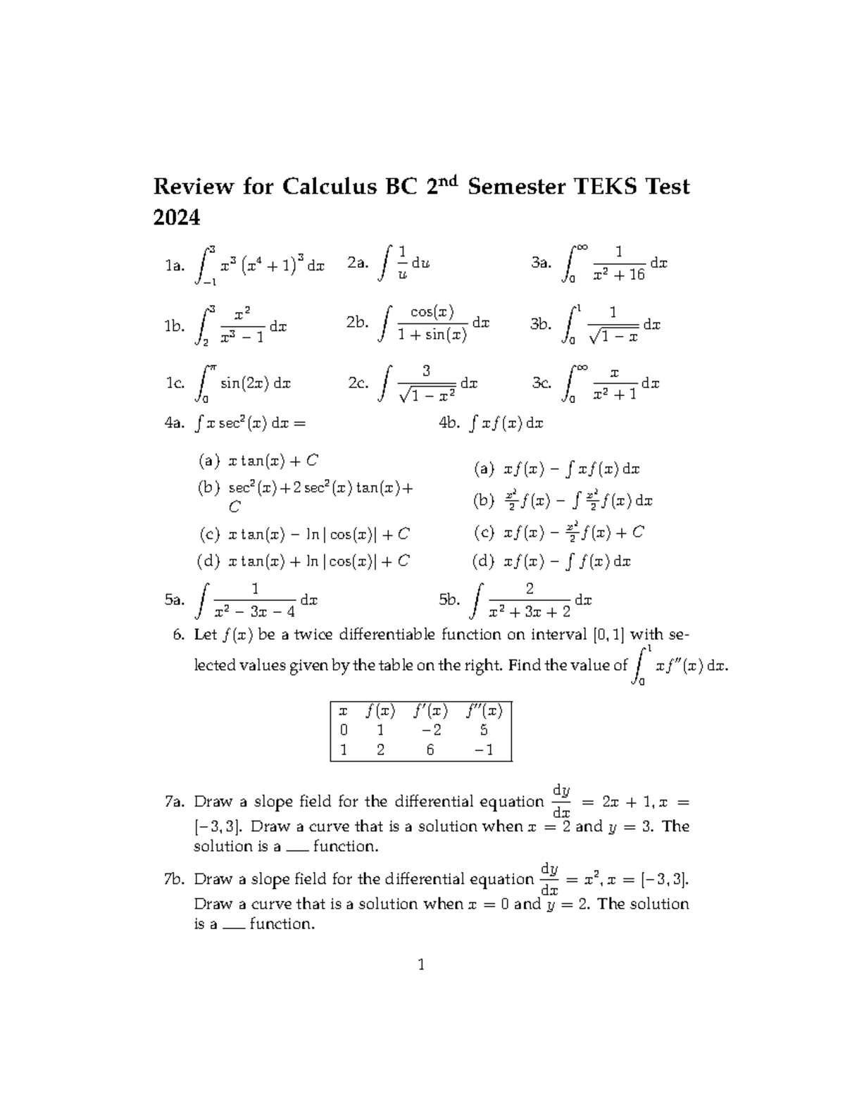 Calculus BC TEKS Review for 2nd Semester 2024 - Studocu